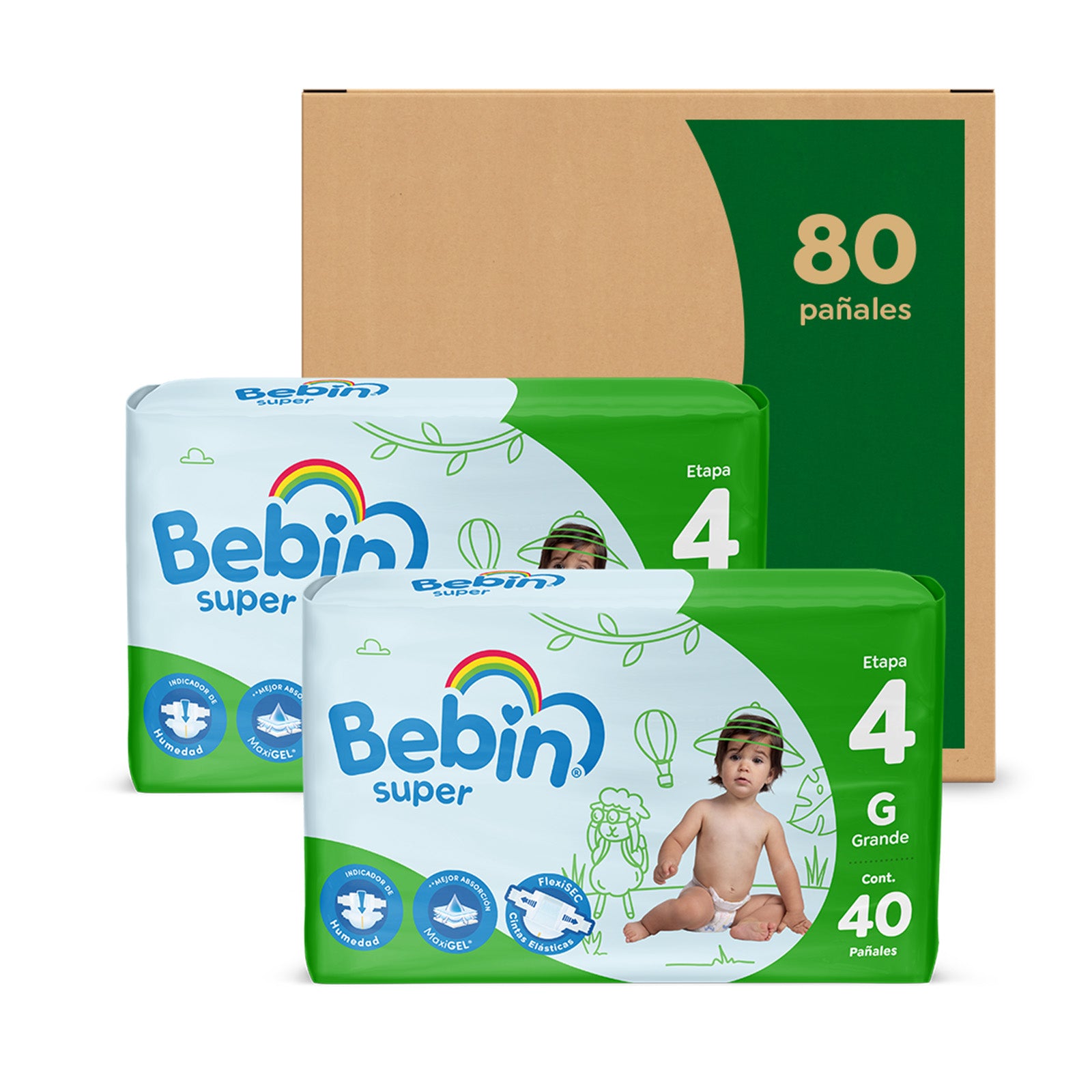Bebin Super - Pañales para bebé etapa 4 - Talla G - Unisex - 80Pzas