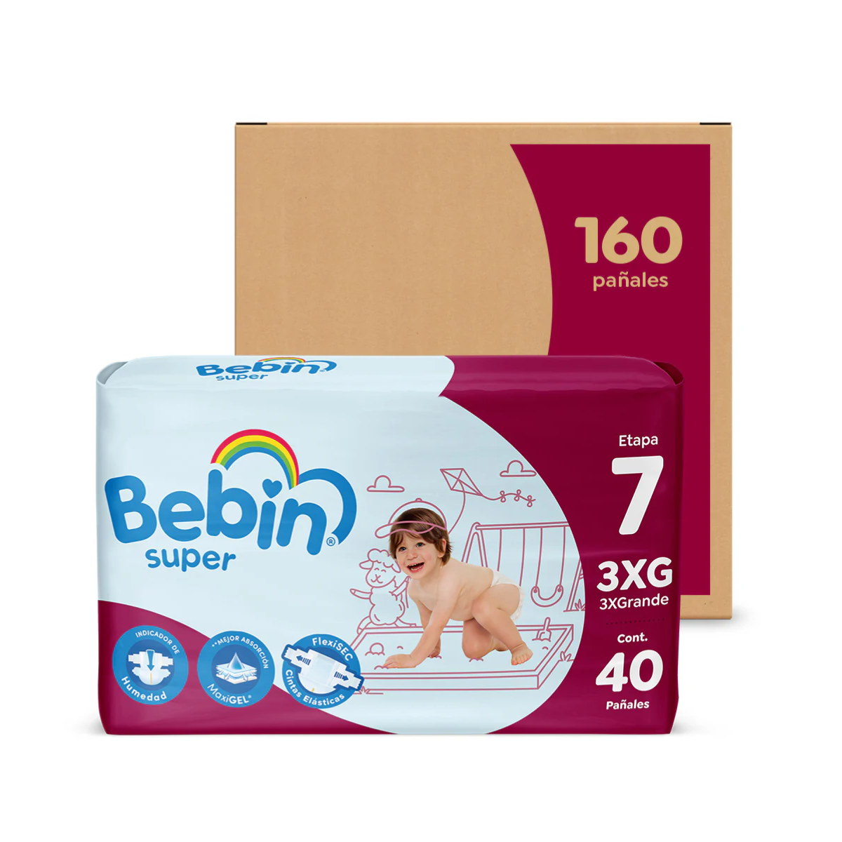 Bebin Super - Pañales para bebé etapa 7 - Talla 3XG - Unisex